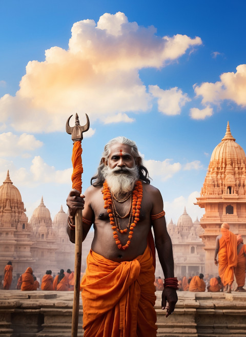 🔥Ayodhya lord Ram temple CB Blur Blue SKy Background With Sadhu Sant ...