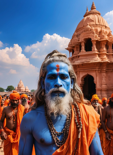 🔥Ayodhya lord Ram temple CB Blur Blue SKy Background With Sadhu Sant ...
