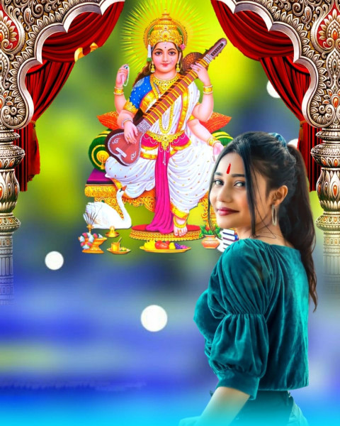🔥Beautiful Cute Girls Saraswati Puja Editing Background | PngBackground
