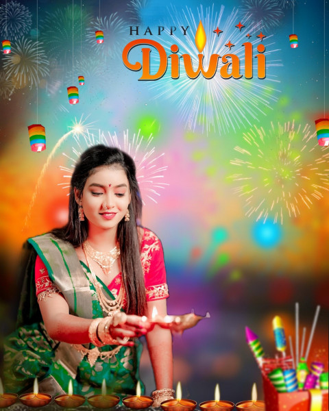 🔥Happy Diwali Celebrating Cb Background With Girl | PngBackground