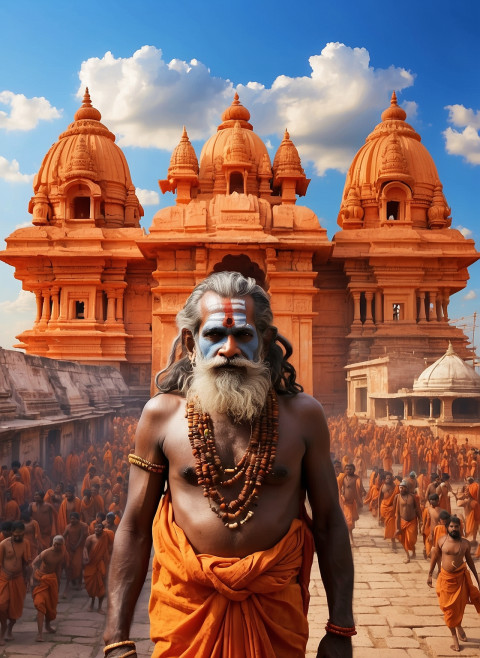 🔥HD Ayodhya lord Ram temple CB Blur Blue SKy Background With Sadhu Sant ...