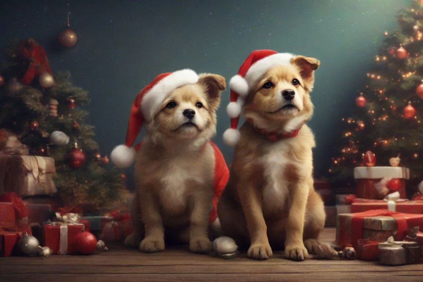🔥Merry Christmas Background With Cute Two Dog Images For Desktop ...