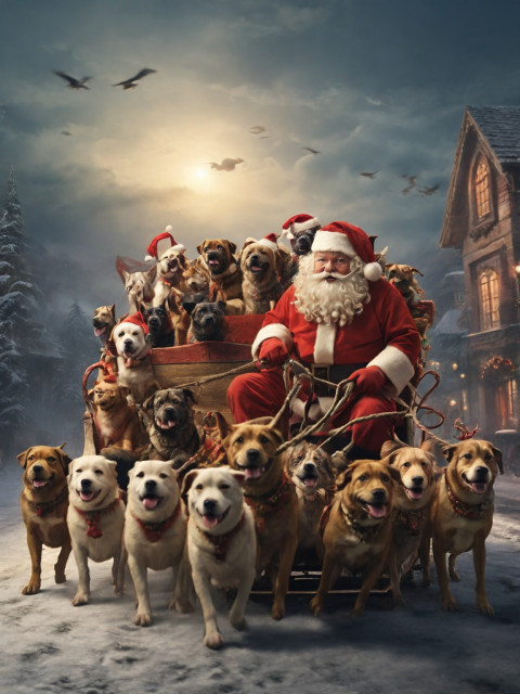 🔥New Santas Sleigh Being Pulled By Dogs Background Free Images ...