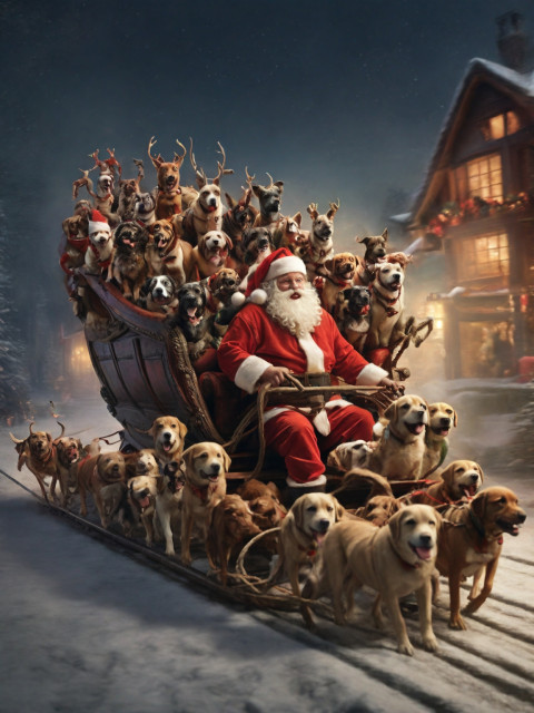 🔥New Santas Sleigh Being Pulled By Dogs Background Free Images ...