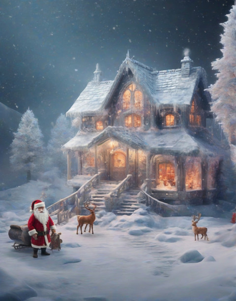 🔥Santa Claus Home Image Merry Christmas Snowfall Background Free ...