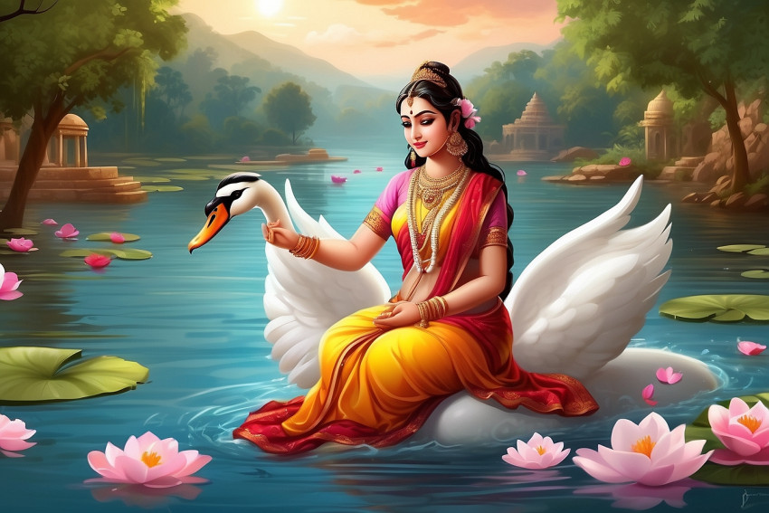 🔥Saraswati Pooja Editing HD Background With Swans In Water Photo ...